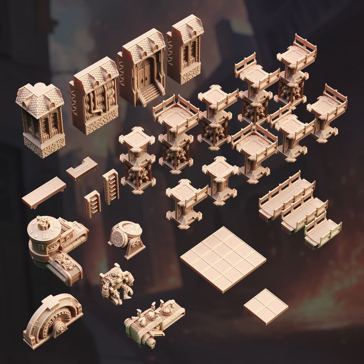 3D Printable Modular Steampunk Factory Terrain Set - The Shifting Foundry by DM Stash